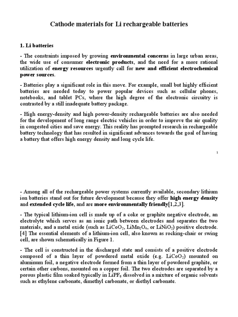 Cathode Materials For Li Battery | PDF | Lithium Ion Battery | Battery ...