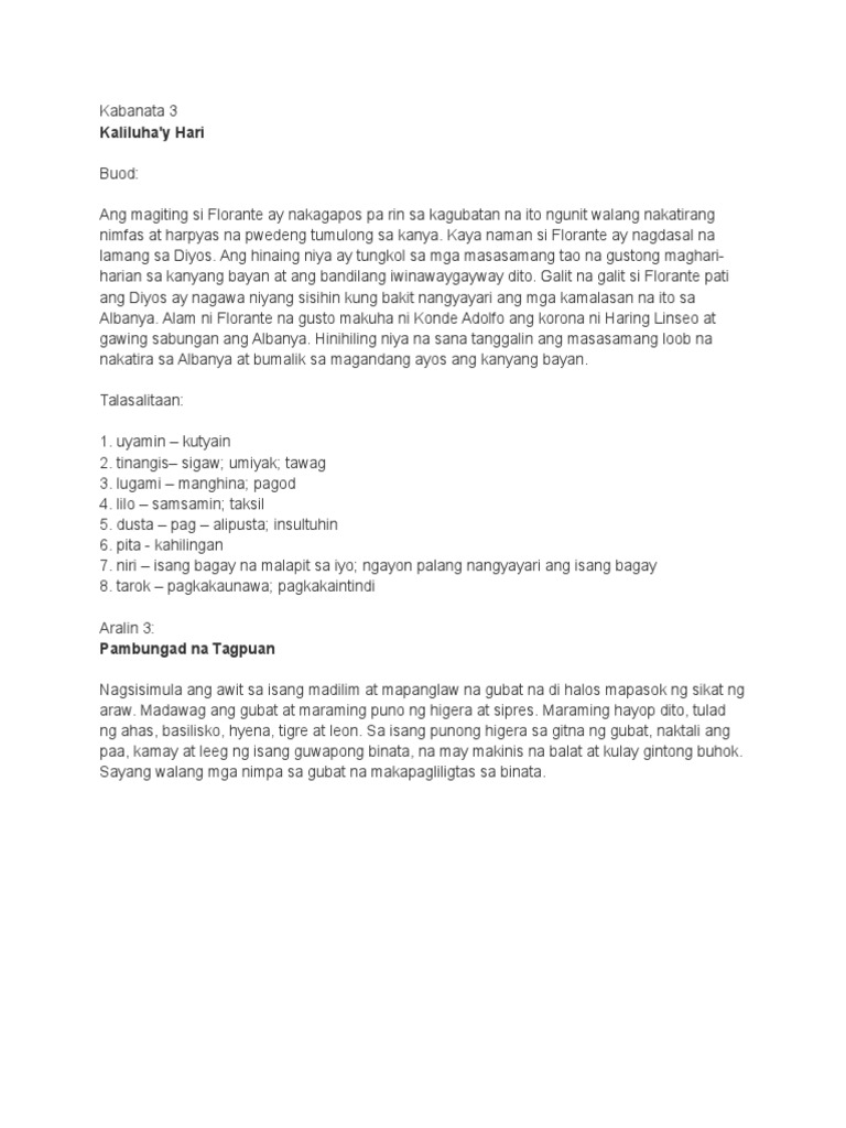 Kabanata 3 Kaliluhay Hari Buod | PDF