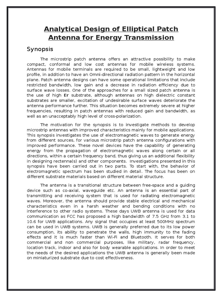 Analytical Design of Elliptical Patch Antenna For Energy Transmission ...