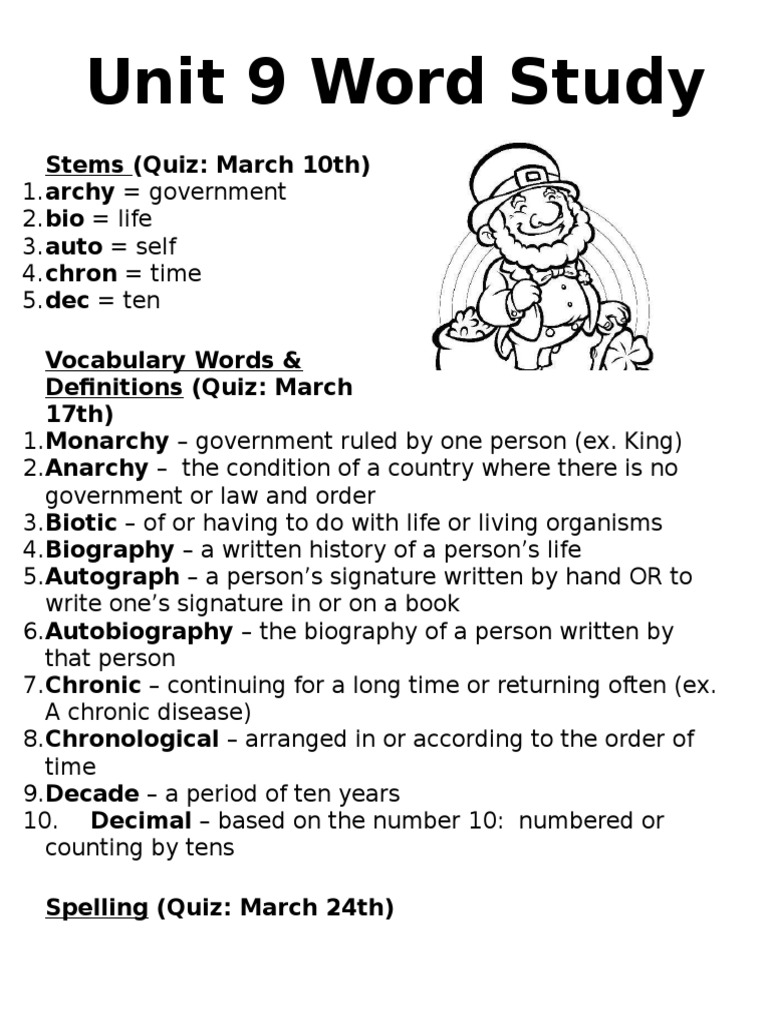 Word Work Unit 9 | PDF
