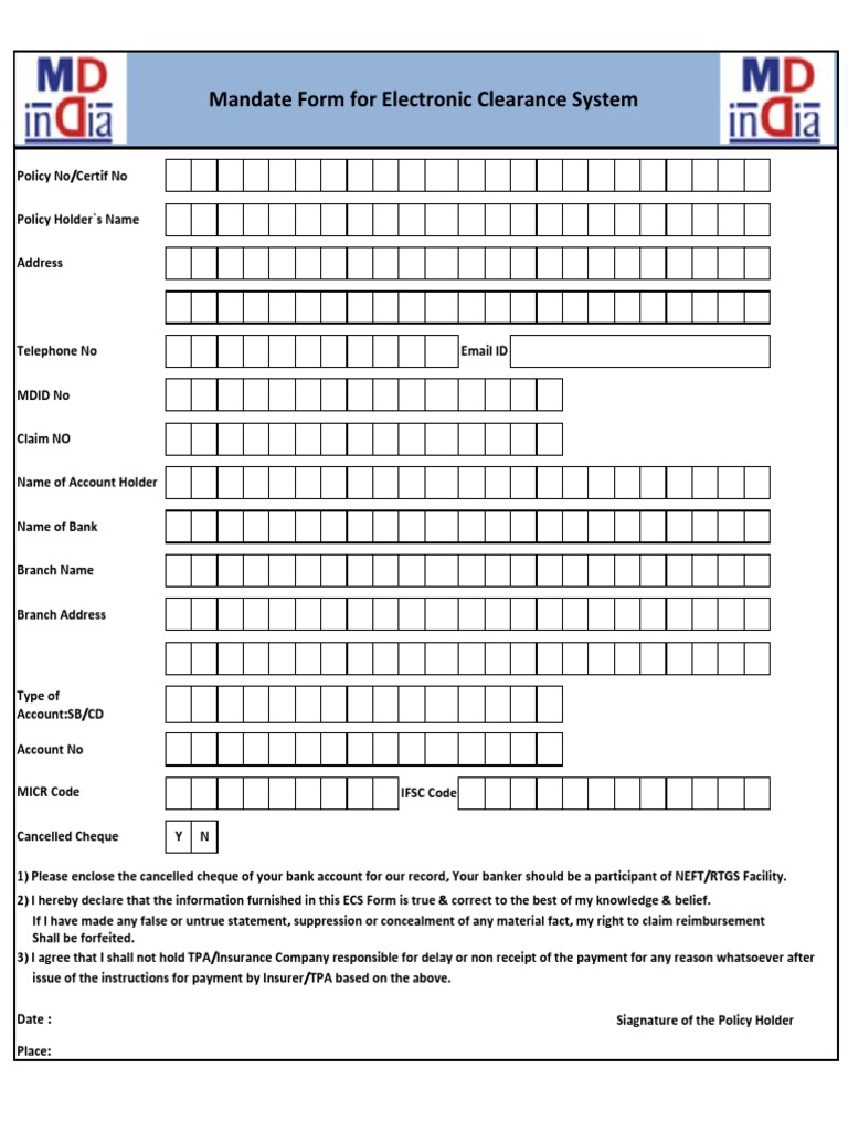 Mandate Form For Electronic Clearance System | PDF