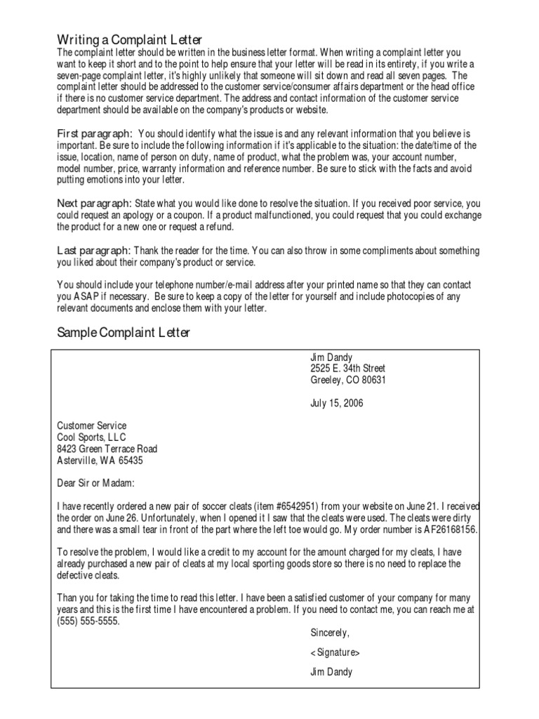 Writing A Complaint Letter: First Paragraph | PDF | Communication ...