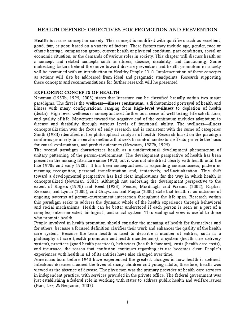 Health Defined: Objectives For Promotion and Prevention | Download Free ...