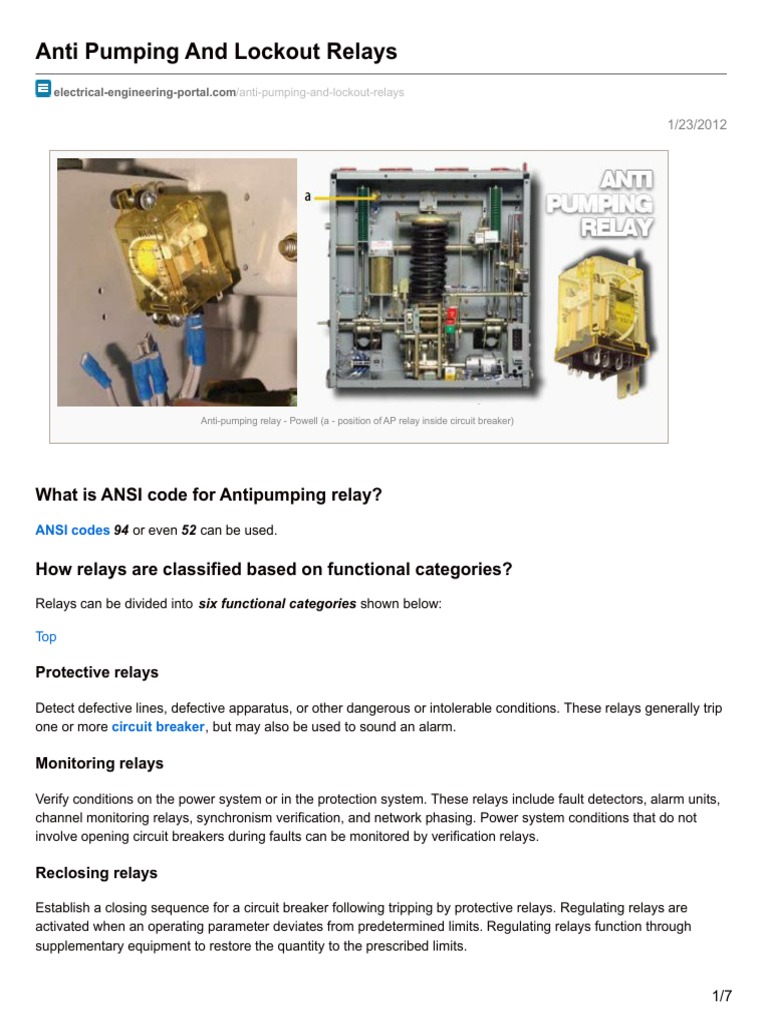 Anti Pumping and Lockout Relay Overview | PDF | Relay | Switch
