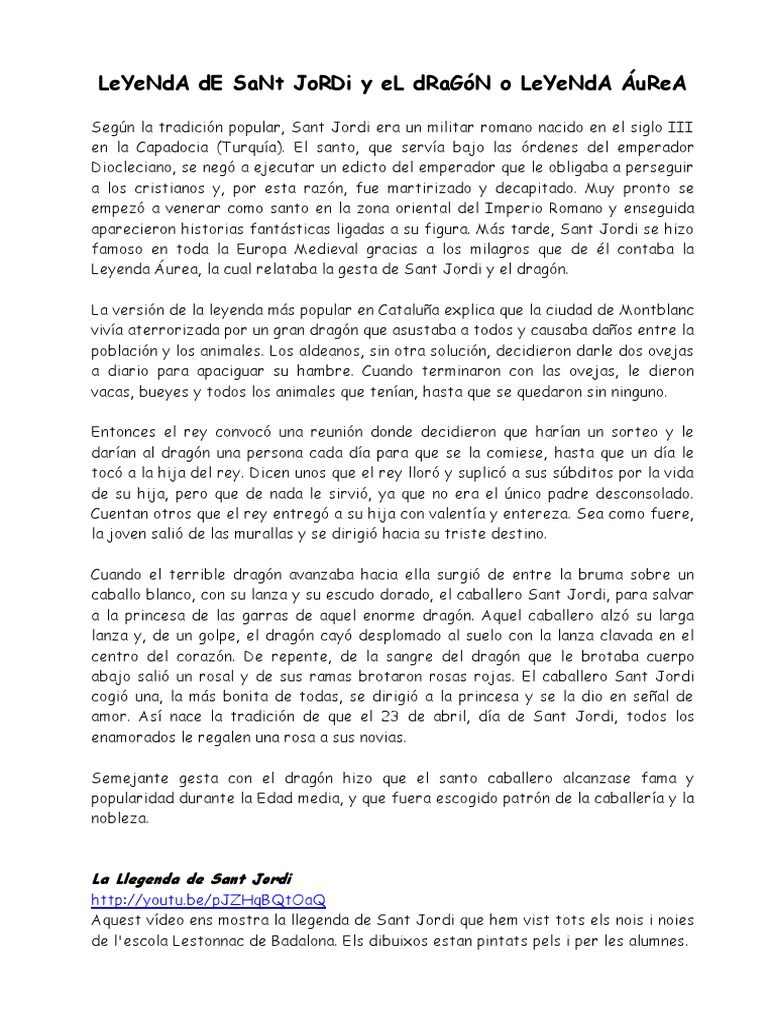 Leyenda Sant Jordi (Relato Cast y Enlace Vídeo Val) | PDF | Religión y ...