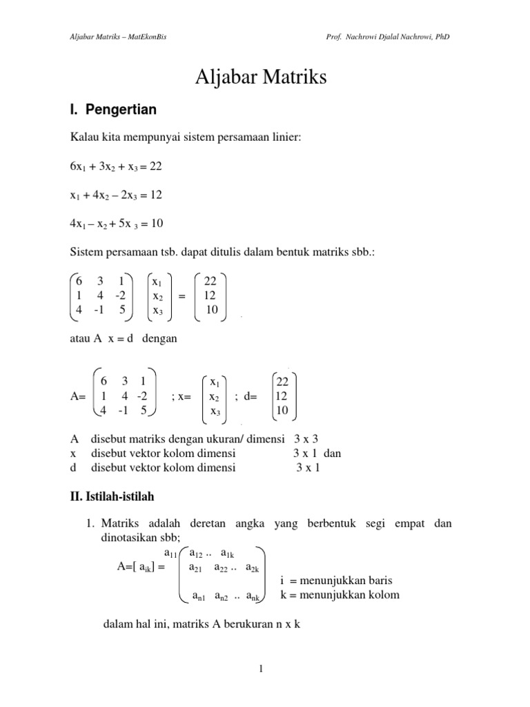 Kuliah3-4-S1-Aljabar Matriks PDF | PDF