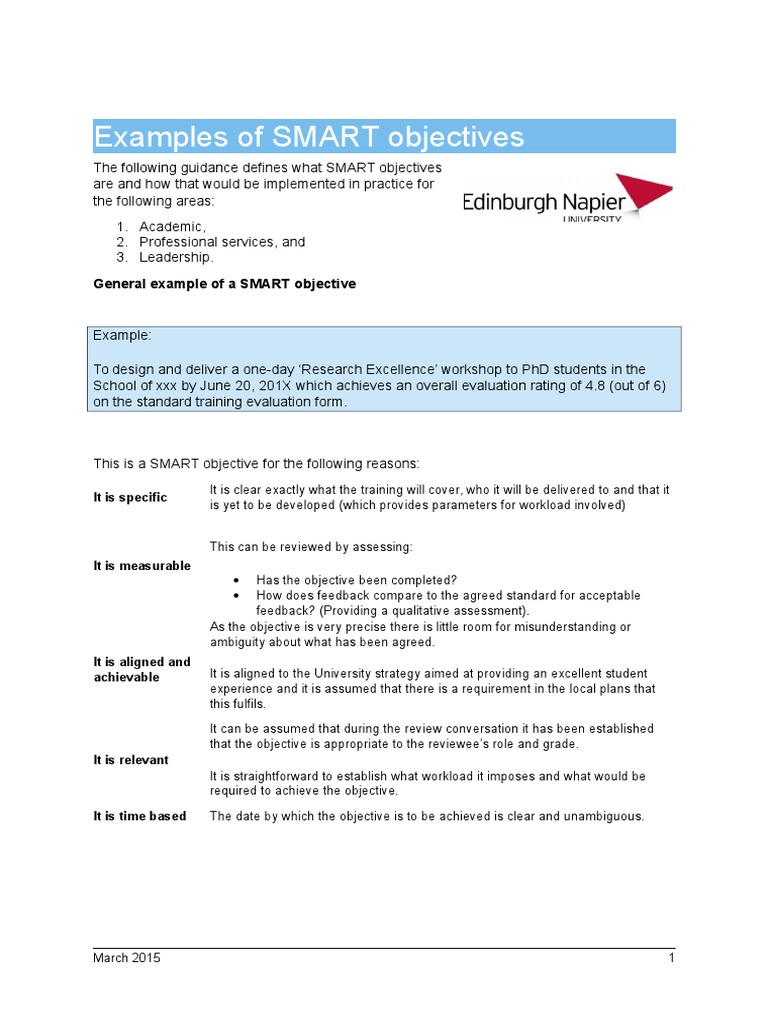 SMART Objectives in Research Examples | PDF | Strategic Management ...