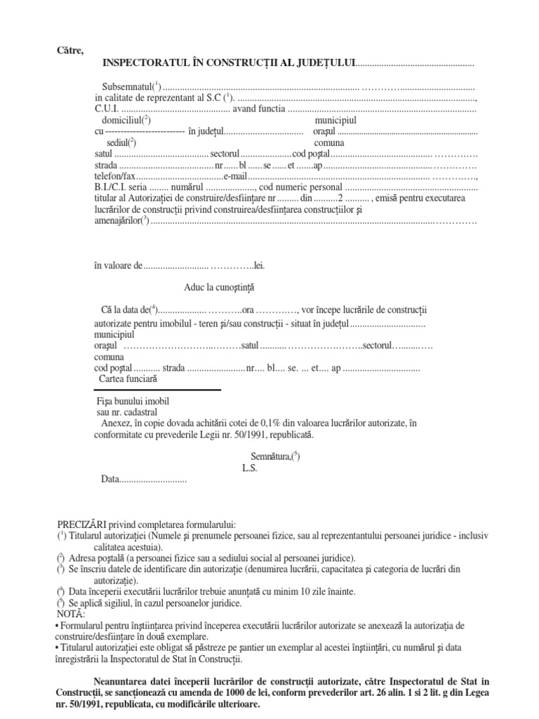 Anunt Incepere Lucrari ISC