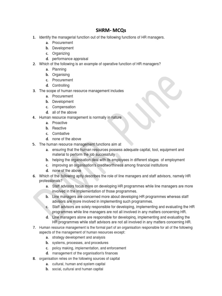 SHRM MCQs: Human Resource Management Practice Test | PDF | Strategic ...