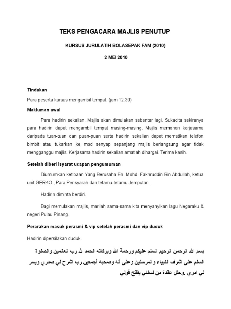 Teks Pengacara Majlis Penutup | PDF