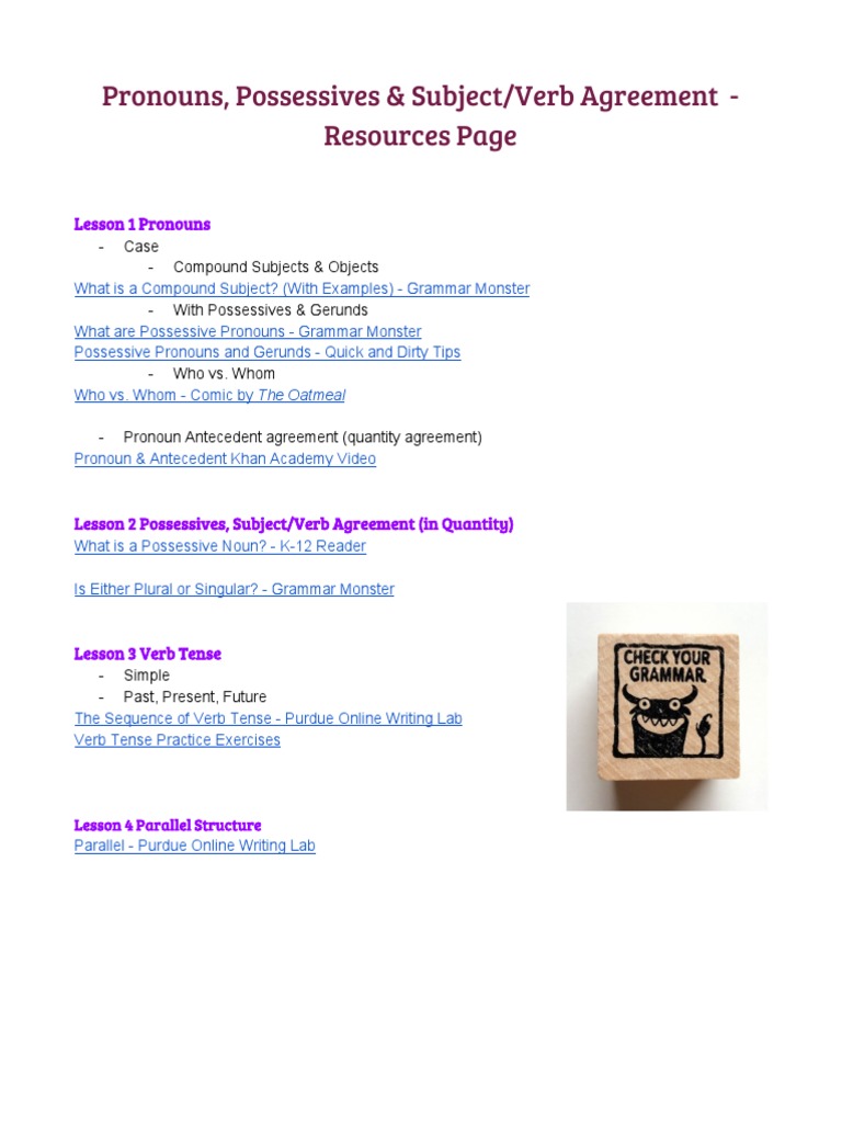 Pronouns and Verb Agreement Guide | PDF | Language Arts & Discipline