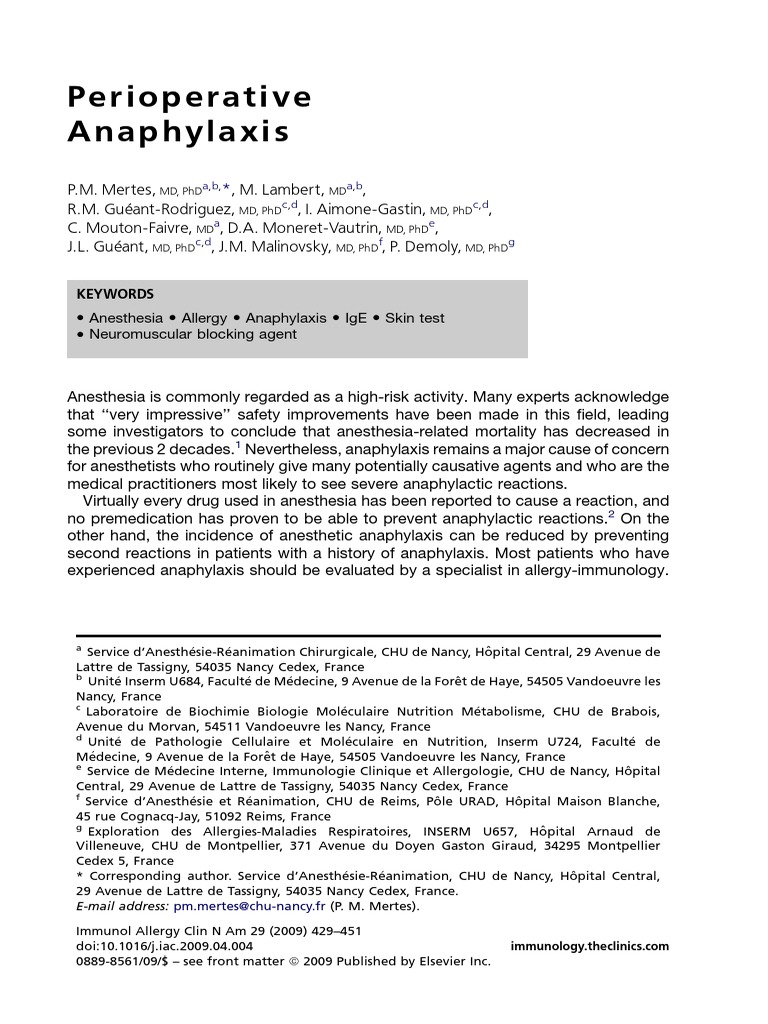 Perioperative Anaphylaxis | Allergy | Anesthesia