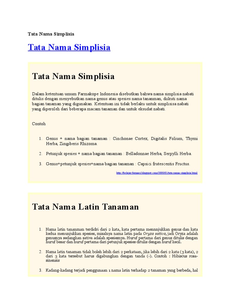 Tata Nama Simplisia | PDF