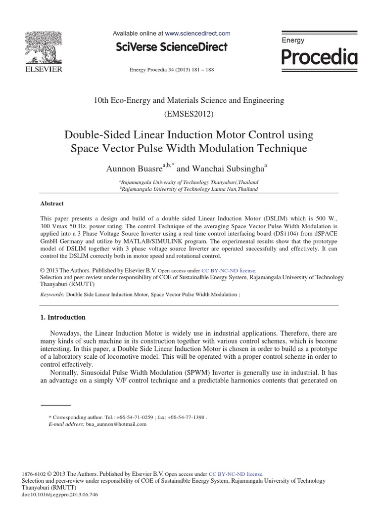 Double Sided Linear Induction Motor Control Using Space Vector Pulse Width Modulation Technique