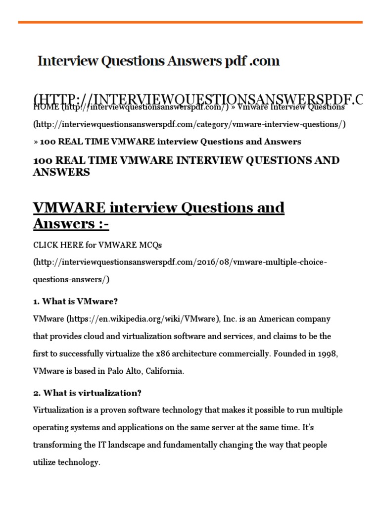 VMware Interview Questions and Answers | PDF | Virtualization | V Mware