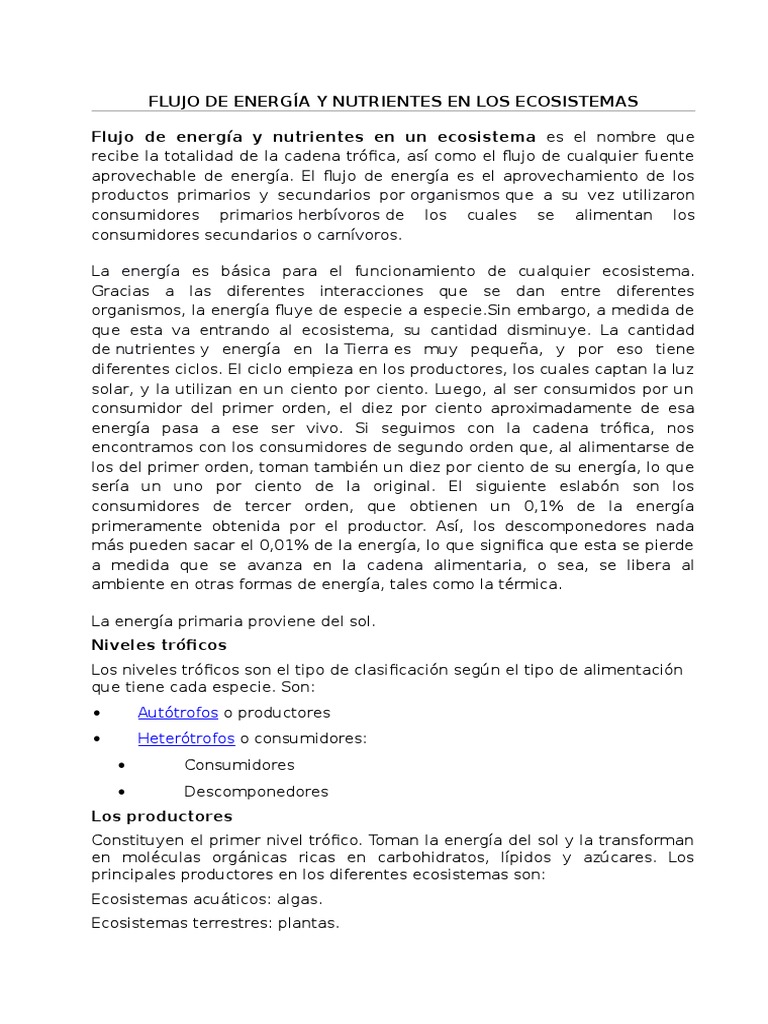 Flujo de Energía y Nutrientes en Los Ecosistemas | PDF | Red ...