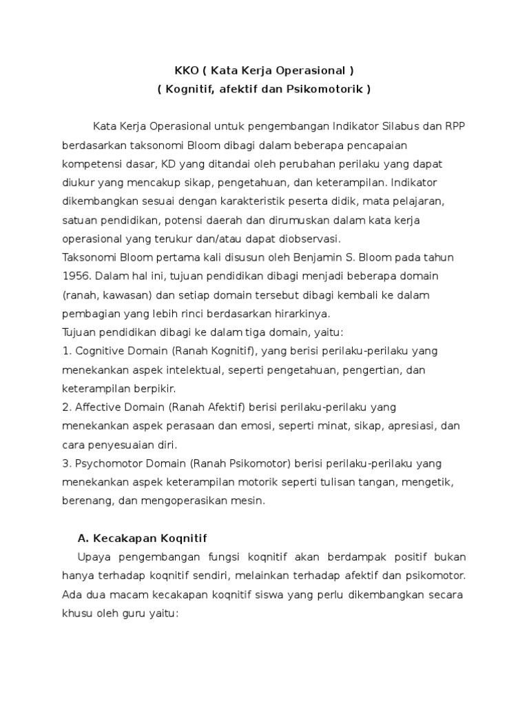 Arti dan Tujuan KKO dalam Pembelajaran | PDF