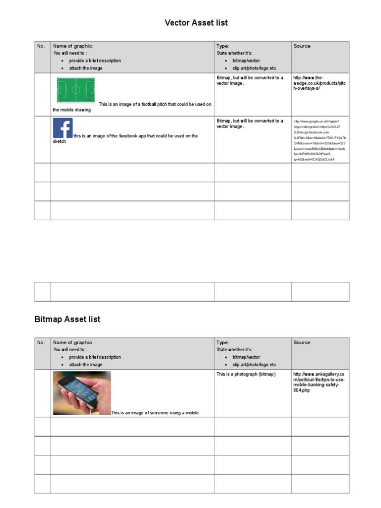 Vector Asset List: No. Name of Graphic: Type: Source | Download Free ...