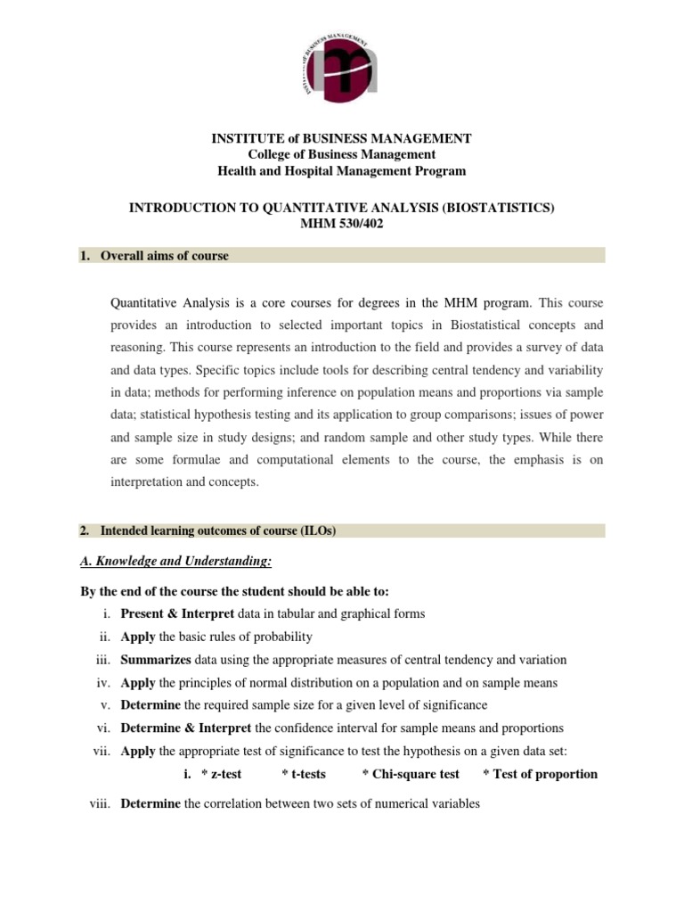 Quantitative Analysis - Course Outline | PDF | Statistical Hypothesis ...