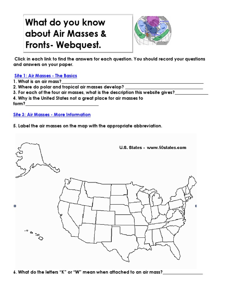 Webquest Air Masses and Fronts For Next Week | PDF | Business | Travel