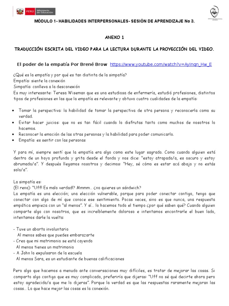 Sesi - N 3 Anexos. Modulo 1 | PDF | Empatía | Información