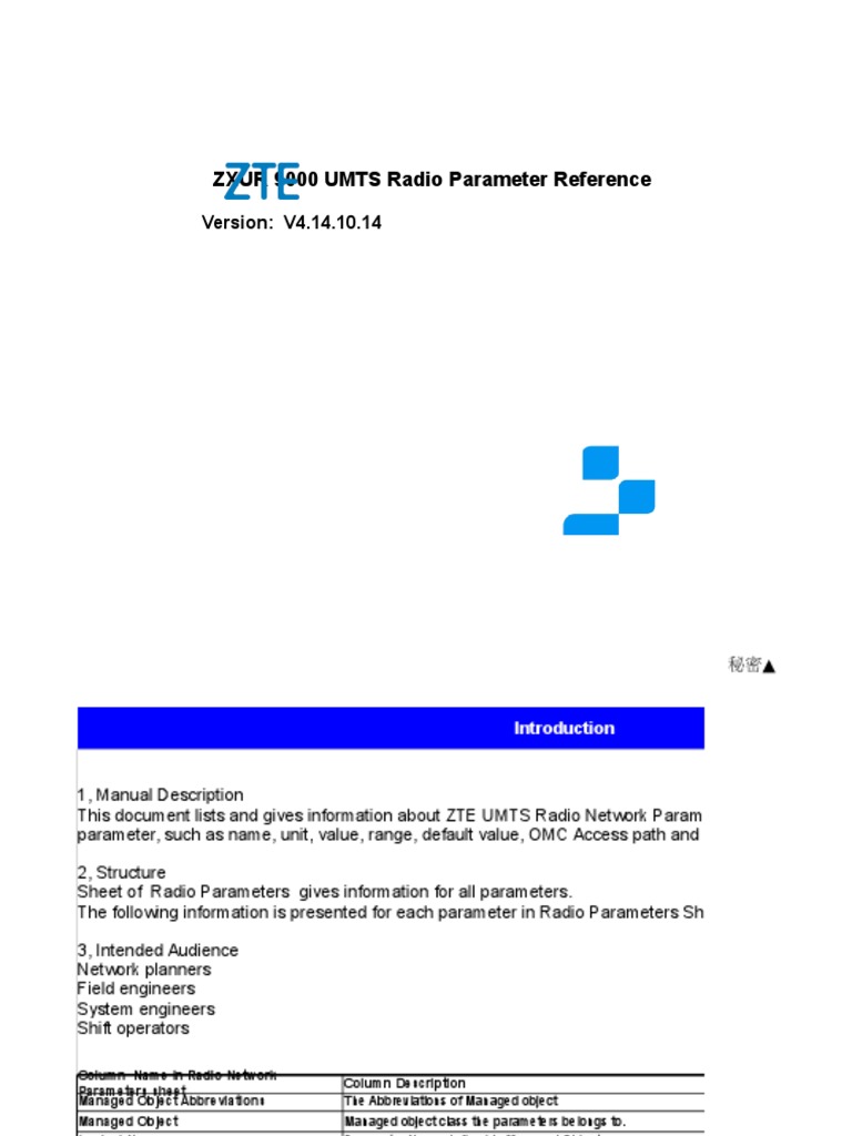 ZXUR 9000 UMTS (V4.14.10.14) Radio Network Controller Radio Parameter Reference | PDF | Quality ...