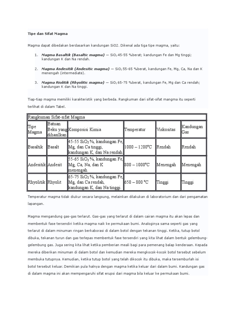 Tipe dan Sifat Viskositas Magma | PDF | Sains & Matematika | Teknologi ...