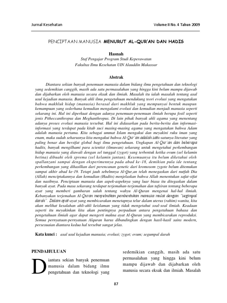 Penciptaan Manusia Menurut Al-Qur'an Dan Hadis | PDF