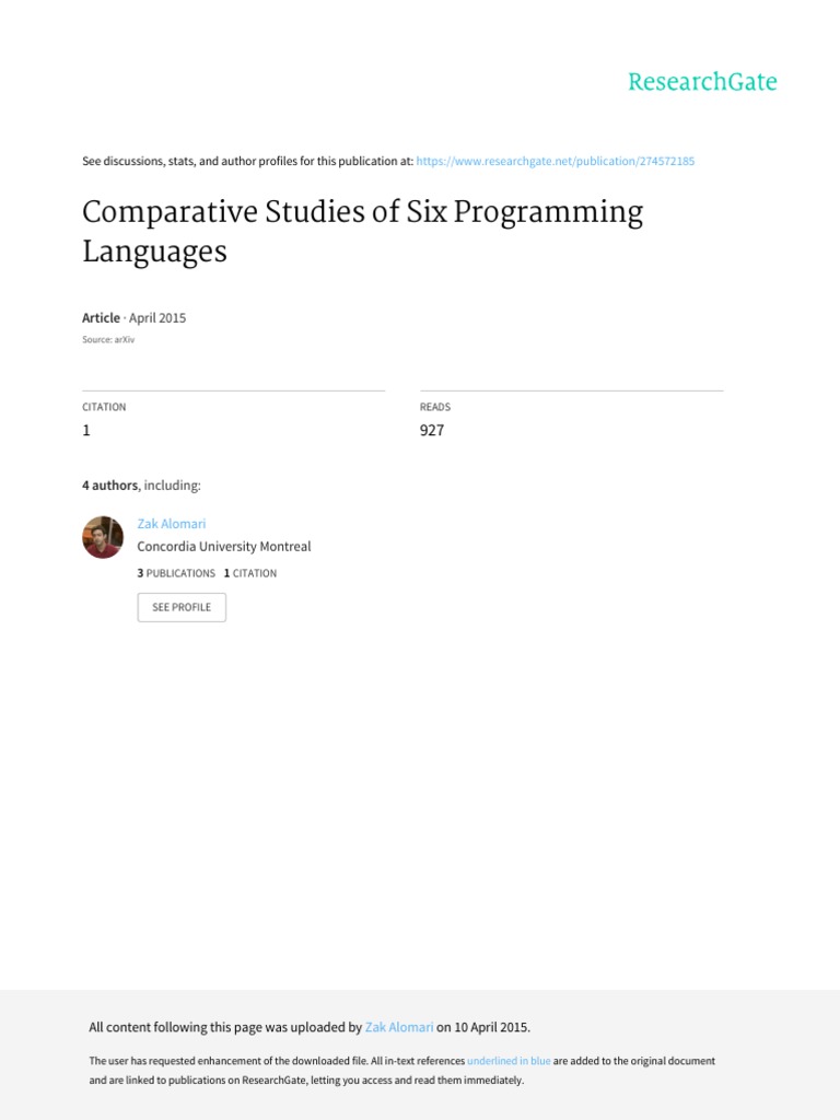 Comparative Studies of Six Programming Languages | Download Free PDF ...