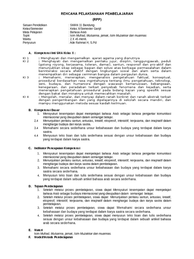 RPP 6 Isim Mufrad, Mutsanna, Jamak, Isim Muzakkar Dan Muannas | PDF