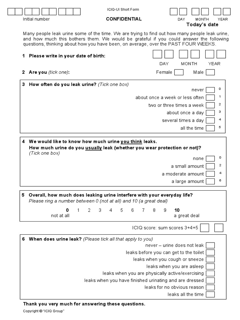 ICIQ-UI Short Form UK English PDF | PDF