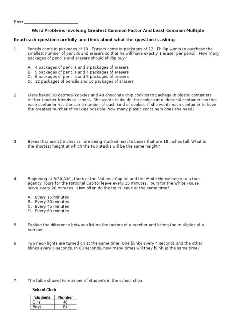 Word Problems Involving GCF and LCM 24uz9a7 | PDF | Teaching ...