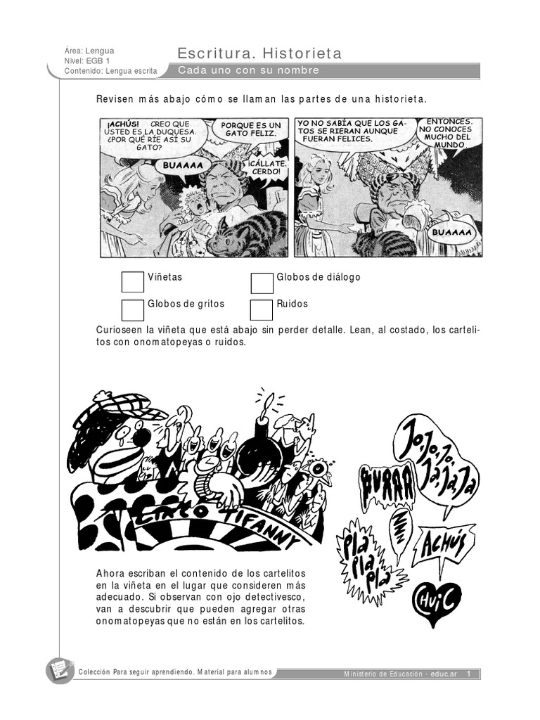 Actividades de Escritura: Historietas EGB 1 | PDF