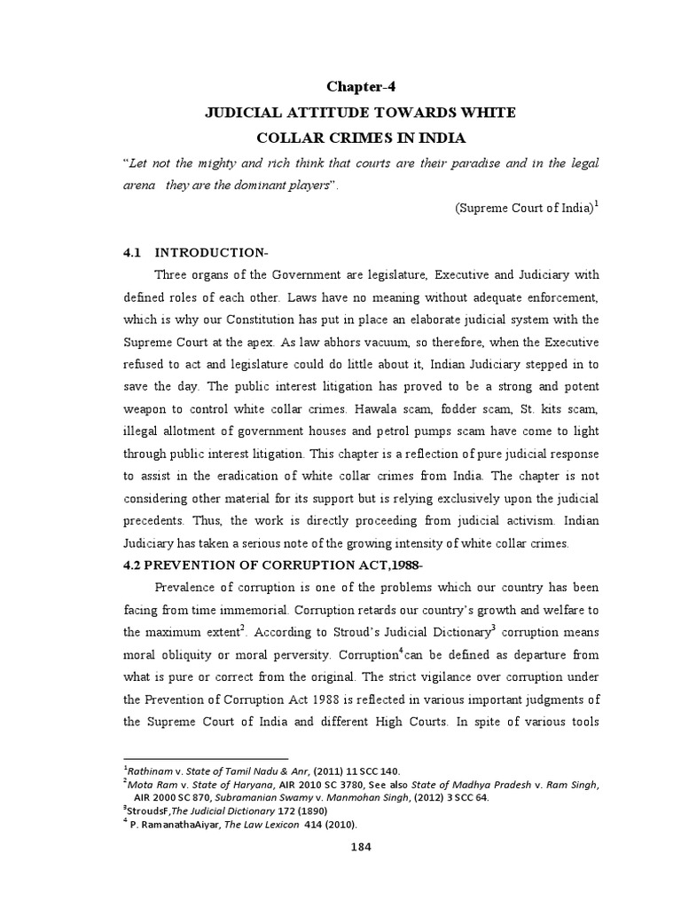Chapter-4 Judicial Attitude Towards White Collar Crimes in India | PDF ...
