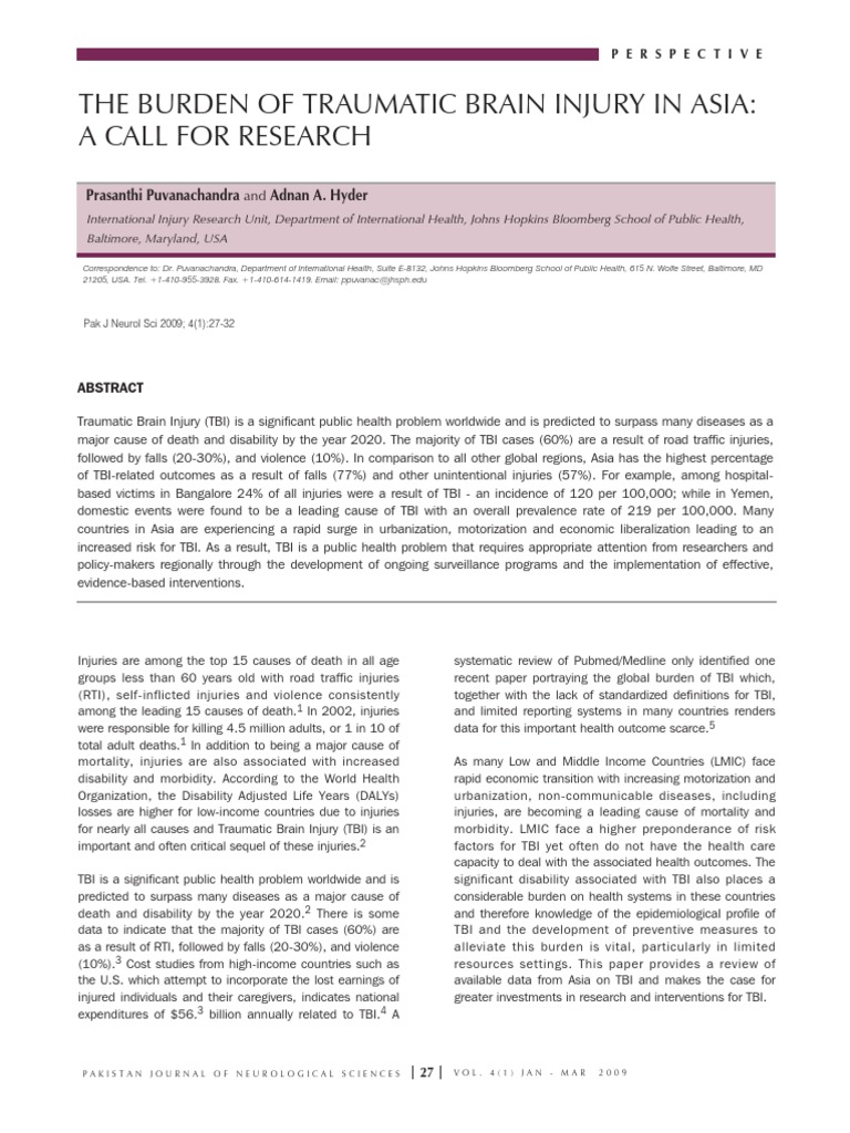 The Burden of Traumatic Brain Injury in Asia: A Call For Research | PDF ...