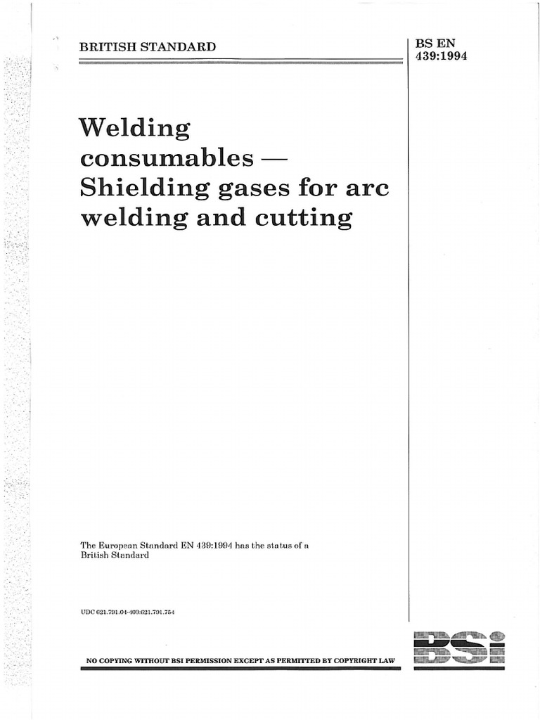 BS EN 439-1994 Welding Consumables. Shielding Gases For Arc Welding and ...