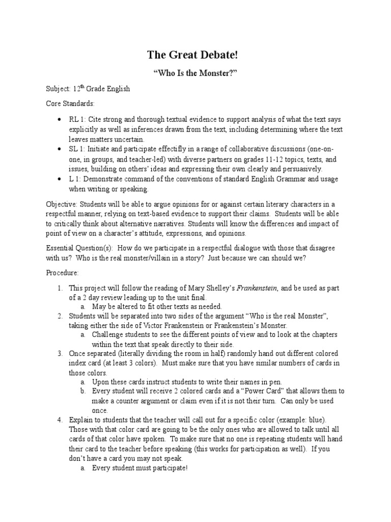 The Great Debate | PDF | Narration | Frankenstein