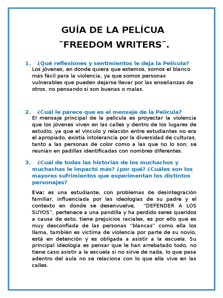 Guia de La Pelicula Freedom Writers | PDF | Maestros | Toma de decisiones