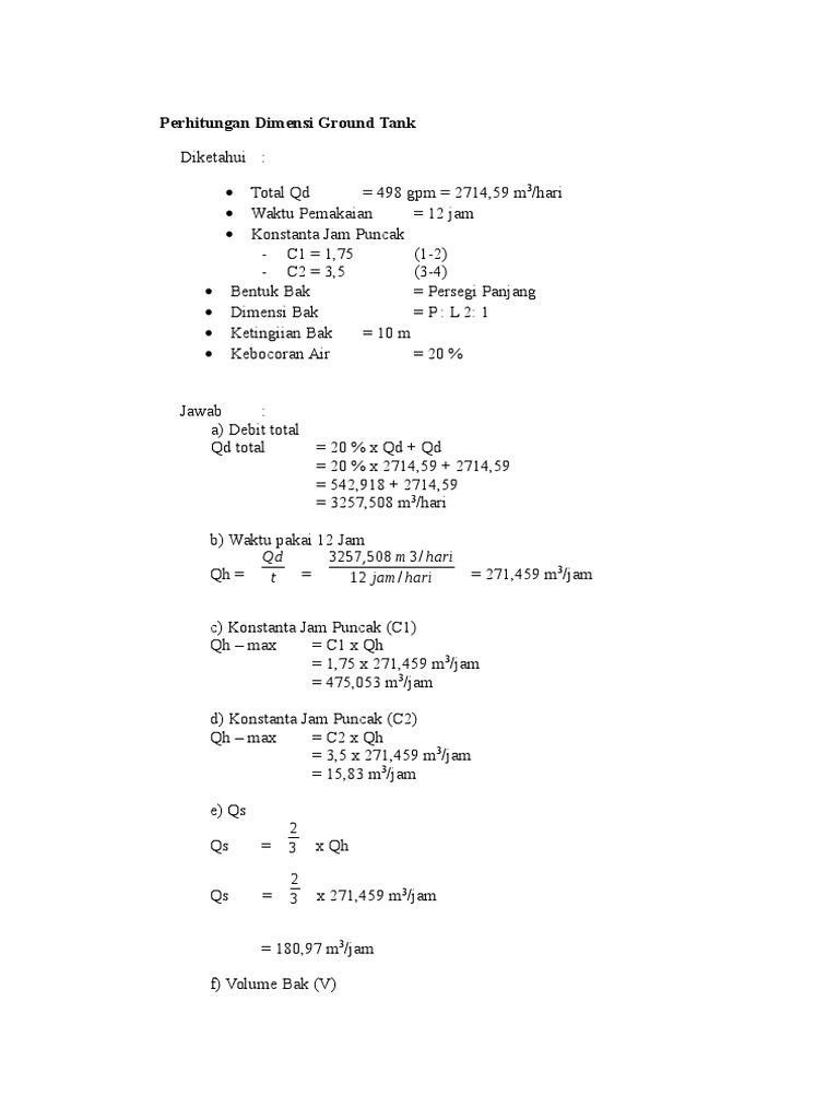 Perhitungan Dimensi Ground Tank | PDF