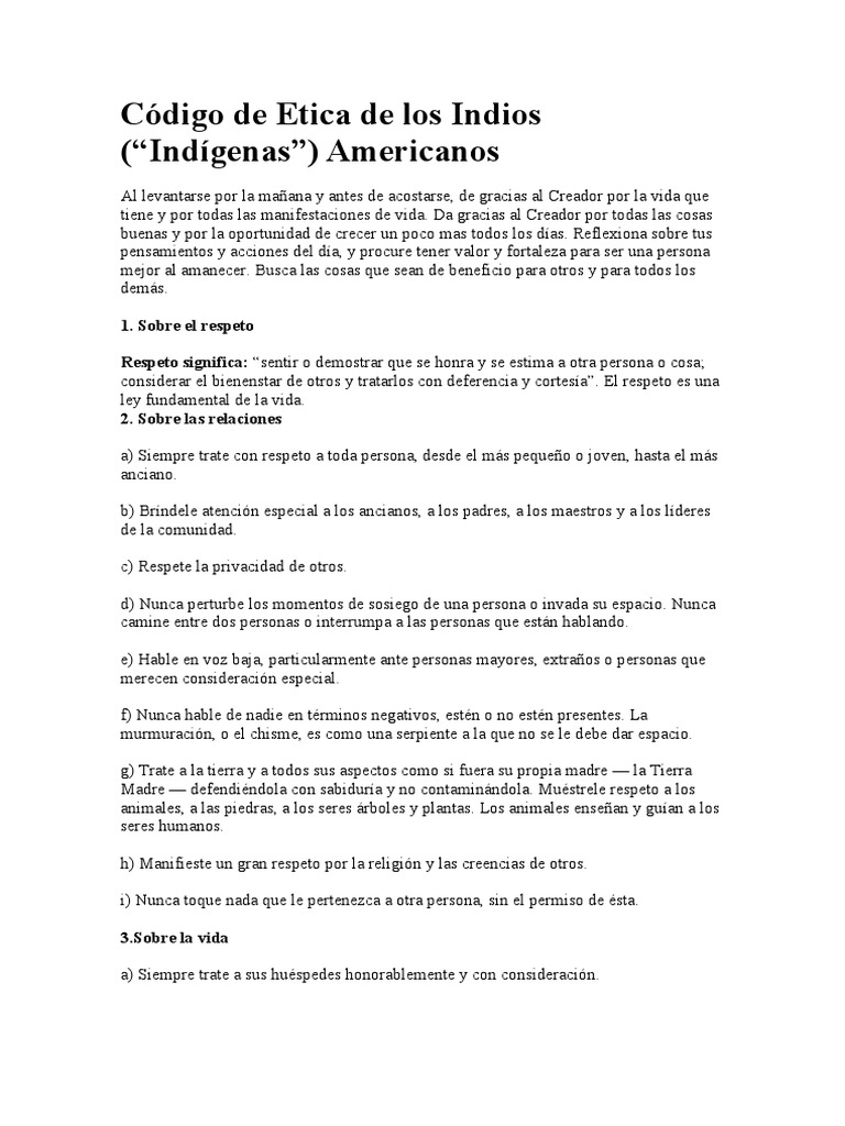 Código de Ética de los Indios Americanos | PDF | Ciencias sociales ...