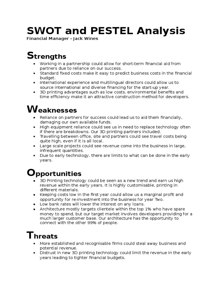 Swot and Pestel Analysis | PDF | Swot Analysis | 3 D Printing