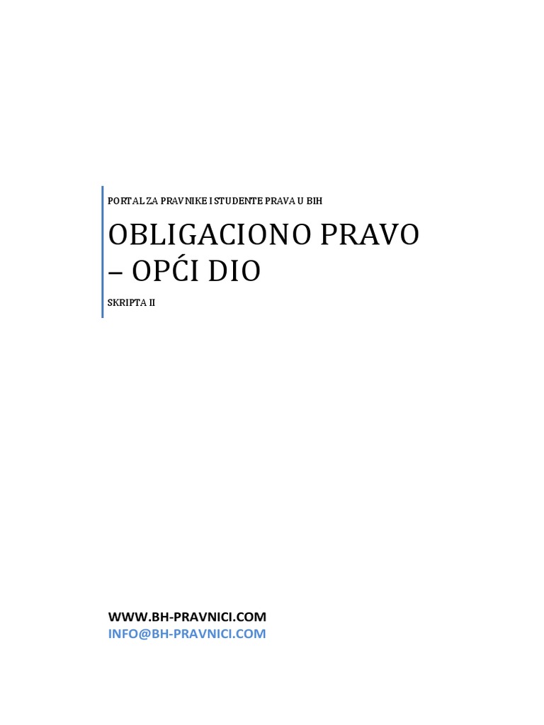 Obligaciono Pravo (Opći Dio) - Skripta II | PDF