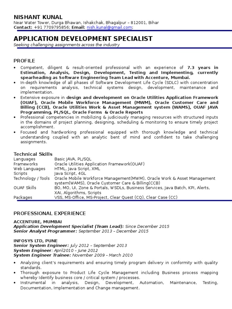 Resume | PDF | Oracle Database | Java (Programming Language)