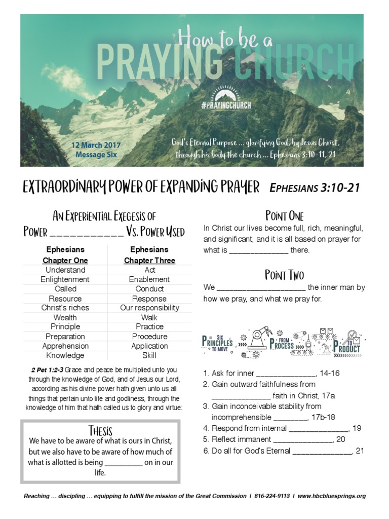 Prayer 6 Eph 3 Handout 031217 | PDF | Prayer | Systematic Theology