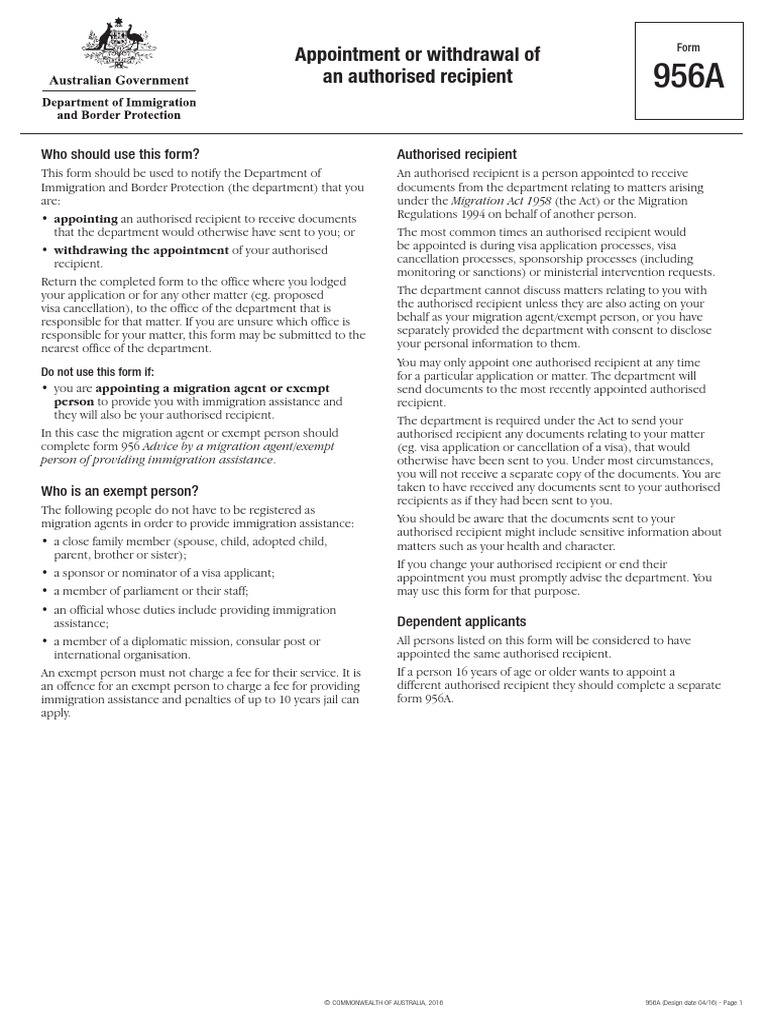 Form 956a - Autorizacion para LAE | PDF