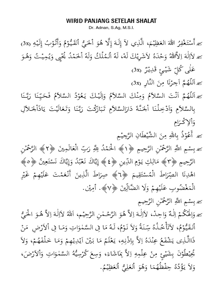 Bacaan Wirid Panjang Setelah Sholat | PDF