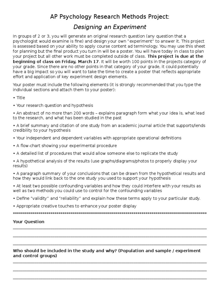 Ap Psychology Research Methods Project | Download Free PDF | Experiment ...