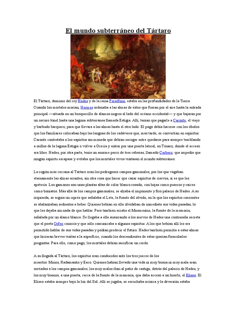 El Mundo Subterráneo Del Tártaro | PDF | infierno | Mitologia Europea