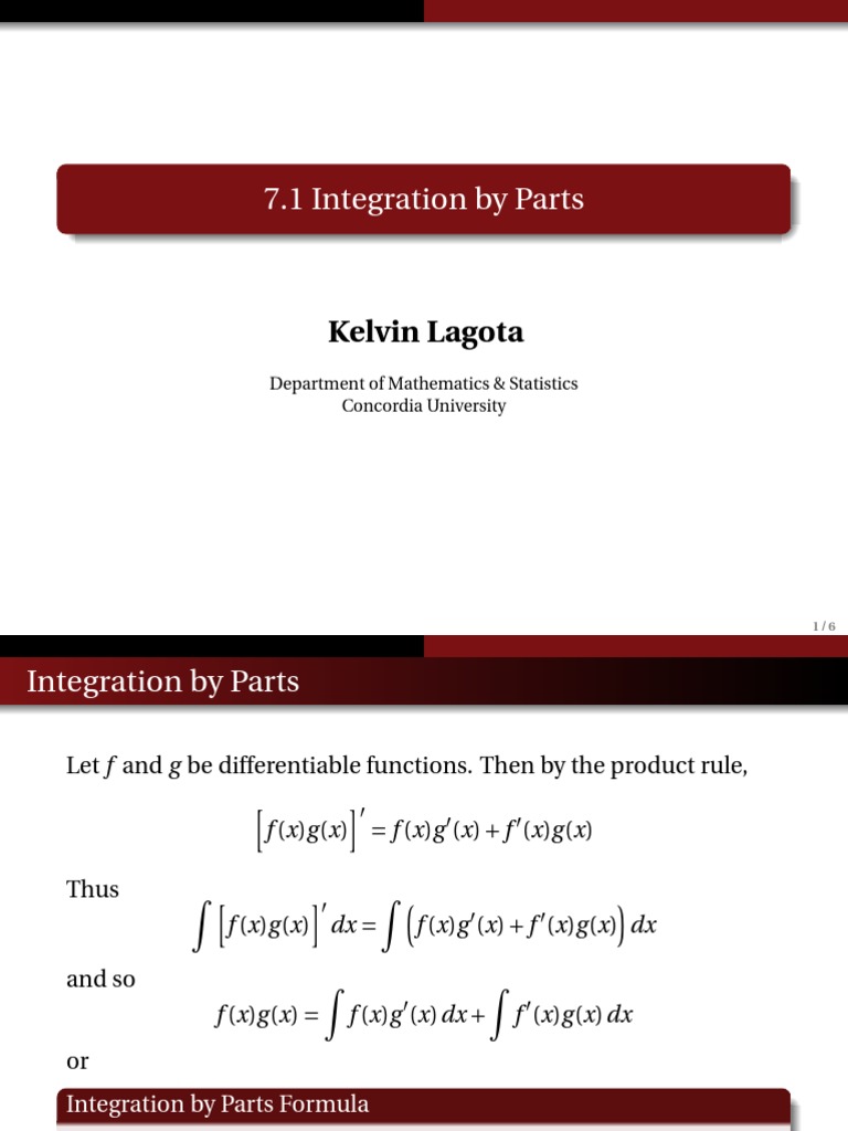 Integration by Parts Formula Explained | PDF | Integral | Length