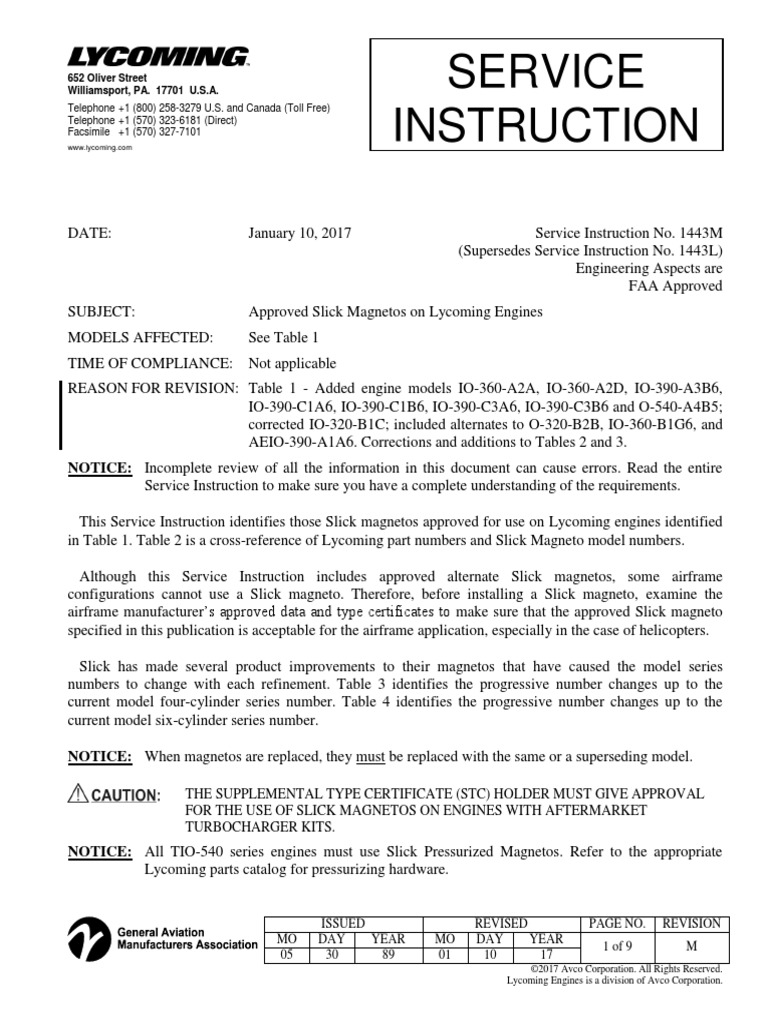 SI1443M Approved Slick Magnetos | PDF | Industries | Vehicles